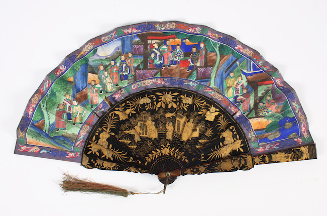 Bonhams : A Chinese lacquered fan, 19th century