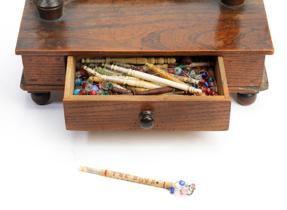Bonhams : An early 19th Century elm and oak lace bobbin winder on stand ...