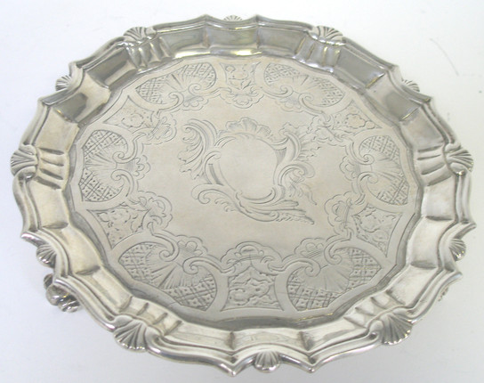 Bonhams : A George II silver waiter, by Joseph Sanders, London 1741,