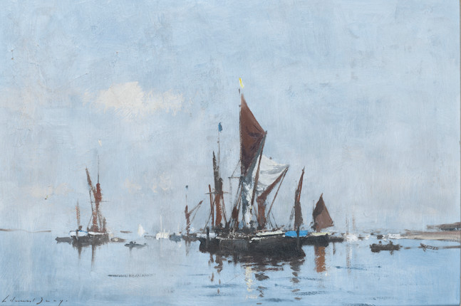 Bonhams : Edward Seago R.W.S. (British, 1910-1974) Barges at Slack ...