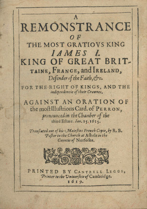 Bonhams : JAMES I. A Remonstrance of the Most Gratious King James I ...