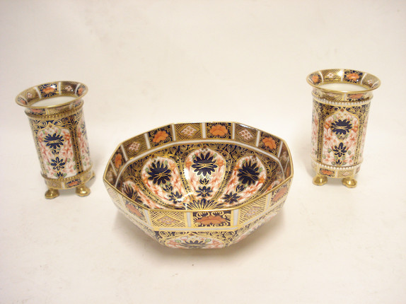 Bonhams : A Royal Crown Derby bowl and two vases 20th century