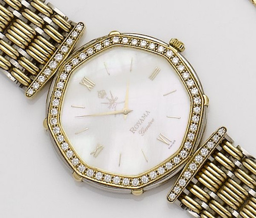 Bonhams : Royama. An 18ct white and yellow gold diamond set bracelet ...