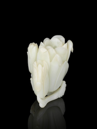 Bonhams : A rare white jade 'magnolia' vessel Qianlong/Jiaqing