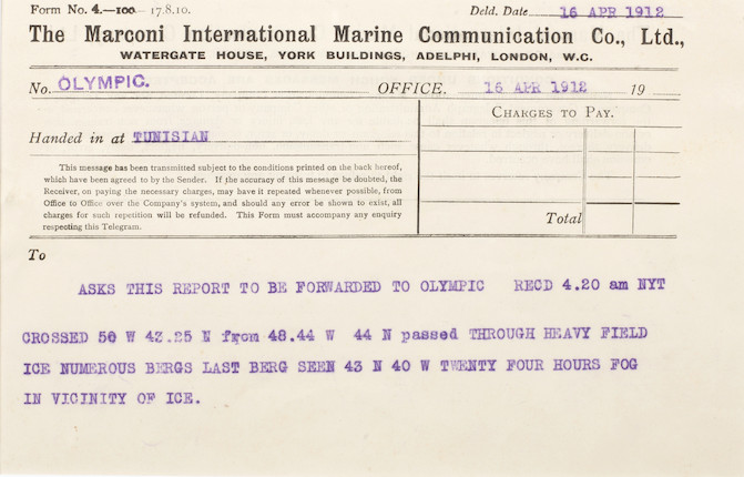 Bonhams : TITANIC A collection of 6 framed Marconi messages documenting ...