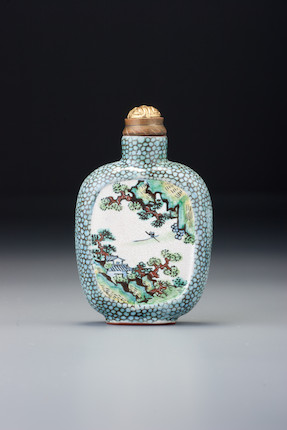 Bonhams : A 'famille-rose' enamel on stoneware 'landscape' snuff bottle ...