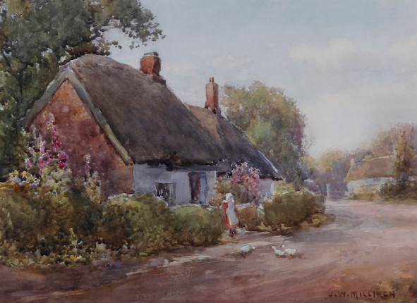 Bonhams : James W. Milliken (British, fl.1887-1930) 'Thatched Cottage ...