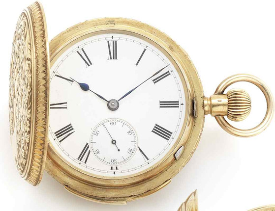 Bonhams : Swiss. An 18ct gold full hunter minute repeating pocket watch ...