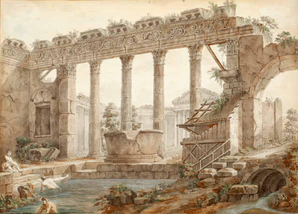 Bonhams : Charles-Louis Clérisseau (French, 1722-1820) Bathers at Roman ...