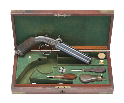 Bonhams : An Extremely Rare Cased 28-Bore Four-Barrelled Percussion ...