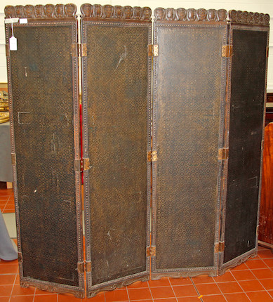 Bonhams : A late 19th century Italian carved walnut and worked leather ...