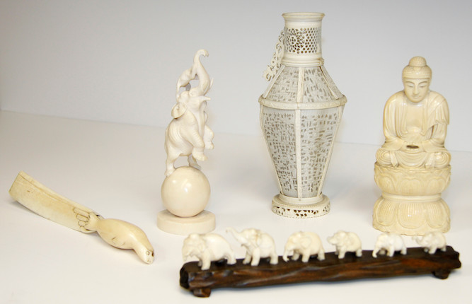 Bonhams : A group of carved ivory pieces