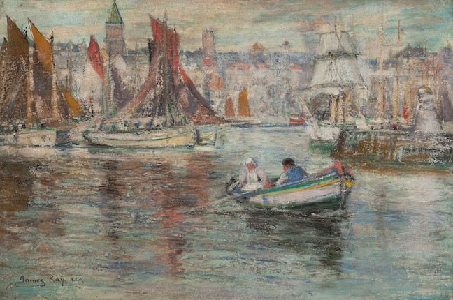 Bonhams : James Kay, RSA RSW (British, 1858-1942) A continental harbour ...