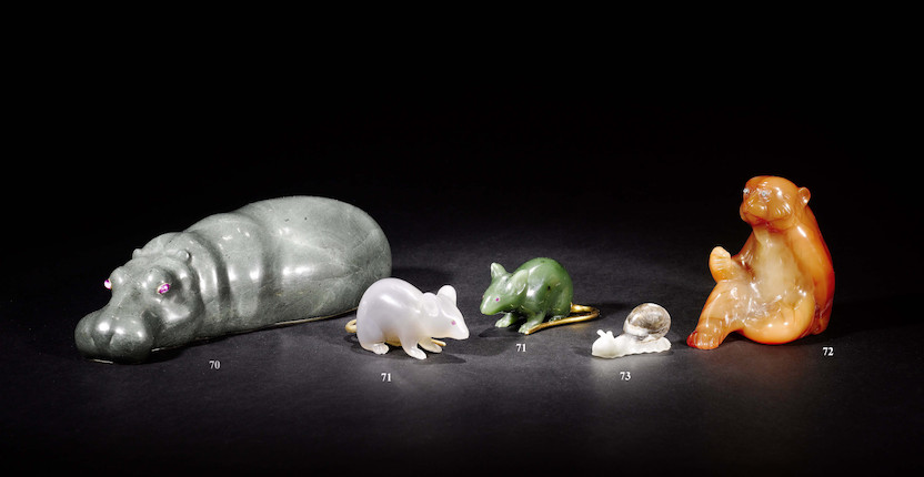 Bonhams : Two carved hardstone models of mice with pseudo Russian marks (2)