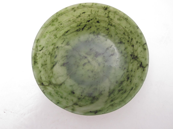 Bonhams : An inlaid nephrite jade bowl and a small jade censer