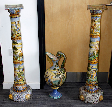 Bonhams : A pair of Continental maiolica sectional columns and a ...