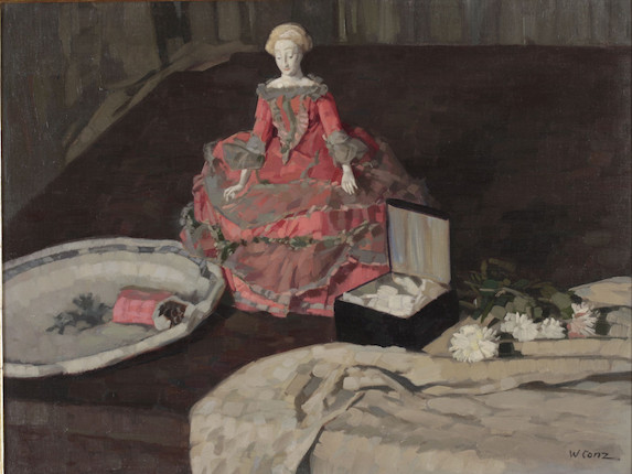 Bonhams : Walter Conz (German, 1872-1947) Still life with doll and flowers