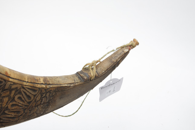 Bonhams : A Scottish cow horn powder flask, probably 19th century