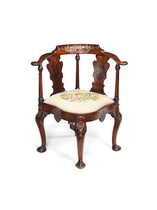 Bonhams : A George II carved walnut corner chairin the manner of Giles ...