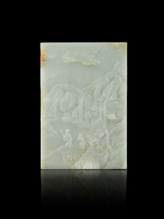 Bonhams : A rare pale green jade rectangular panel 18th/19th century