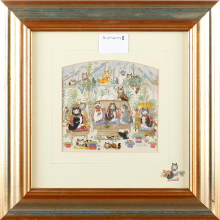 Bonhams : Diane Elson, 20th Century Kitchen Cats, signed, watercolour ...