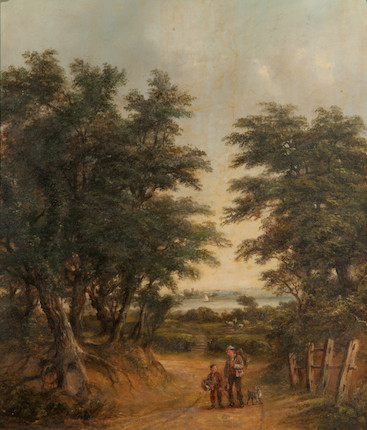 Bonhams : Robert Burrows (1819-1883) Figures on Gainsborough Lane with ...