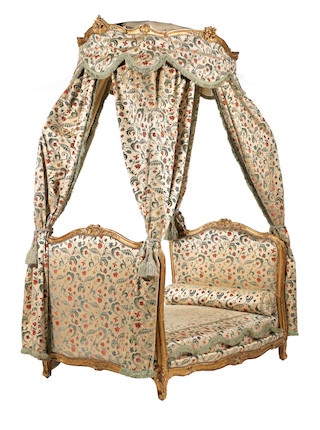 Bonhams : A French Louis XV carved giltwood lit à la polonaise