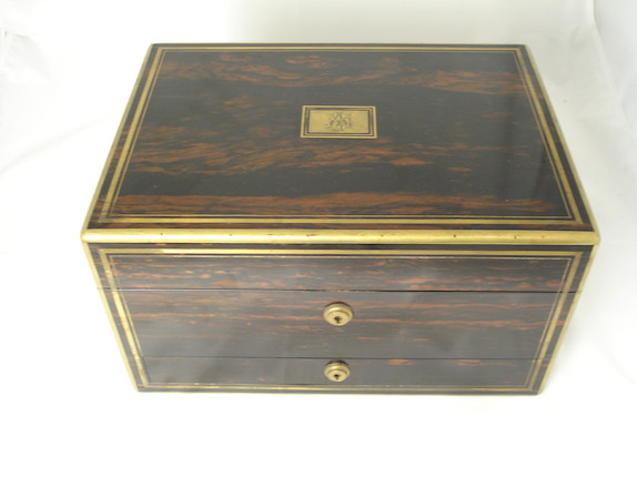 Bonhams : A Victorian coromandel vanity case the silver lids by James ...