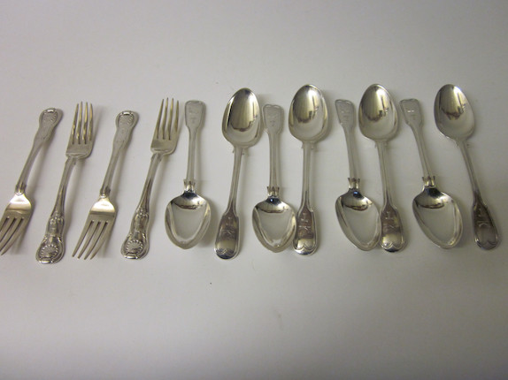 Bonhams : A matching set of eight Irish silver fiddle and thread ...