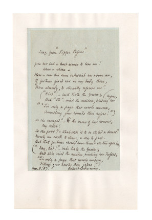 Bonhams : BROWNING, ROBERT (1812-1889) AUTOGRAPH MANUSCRIPT OF A SONG ...