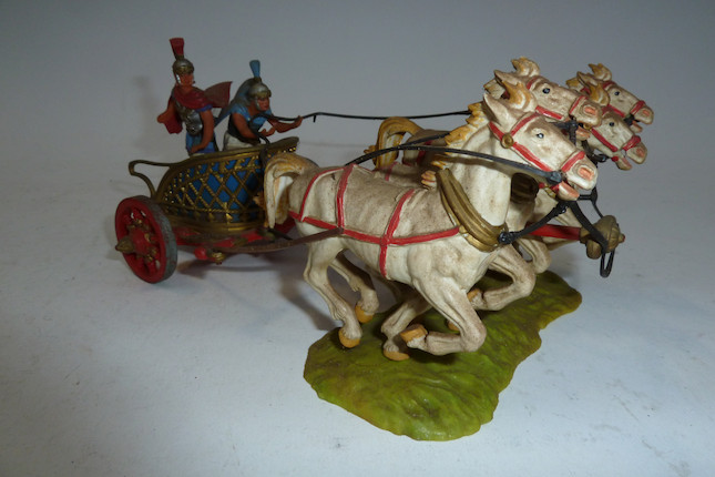 Bonhams : Elastolin plastic Romans with four horse Chariot 83