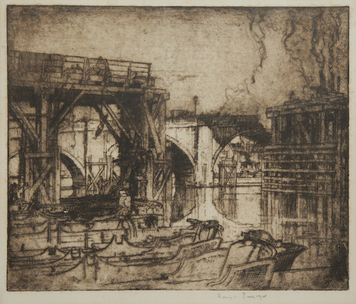Bonhams : Sir Frank Brangwyn, R.A. (British, 1867-1956) Old Kew Bridge Etching with drypoint ...