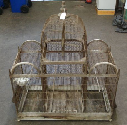 Bonhams : A Victorian wooden frame wire-work bird cage, the centre ...