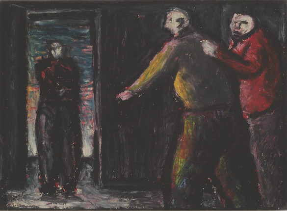 Bonhams : Peter Booth (born 1940) Three Figures - Interior with Doorway ...