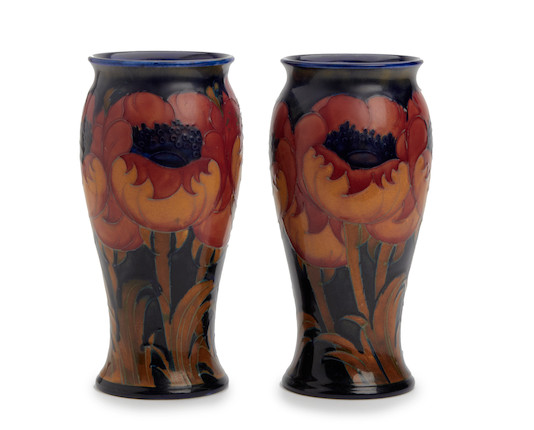 Bonhams : A pair of William Moorcroft 'Big Poppy' design vases Circa 1925