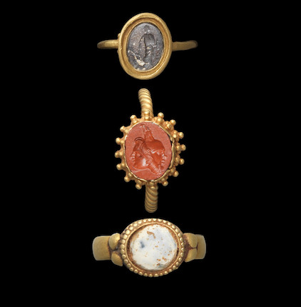 Bonhams : Two Roman gold intaglio rings and a Phoenician gold and agate ...