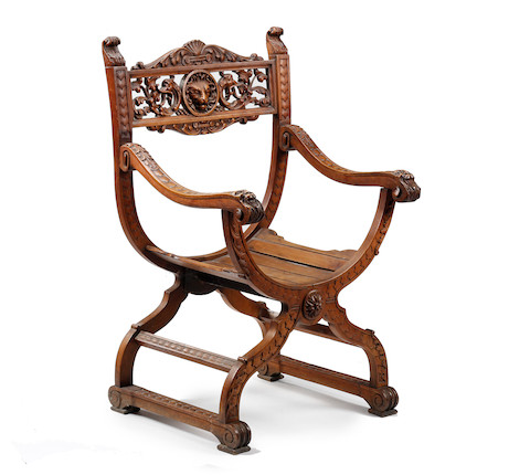 Bonhams : A walnut Savonarola chair, in the Italian 16th century manner ...