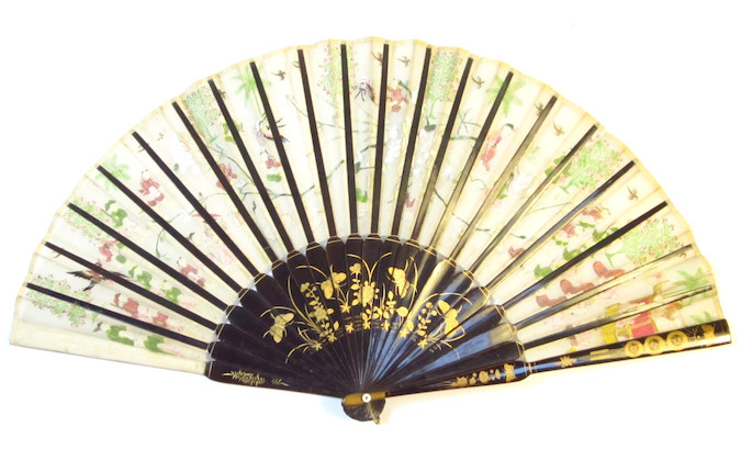 Bonhams : Two lacquer folding fans, and another lacquer brisé fan Mid ...