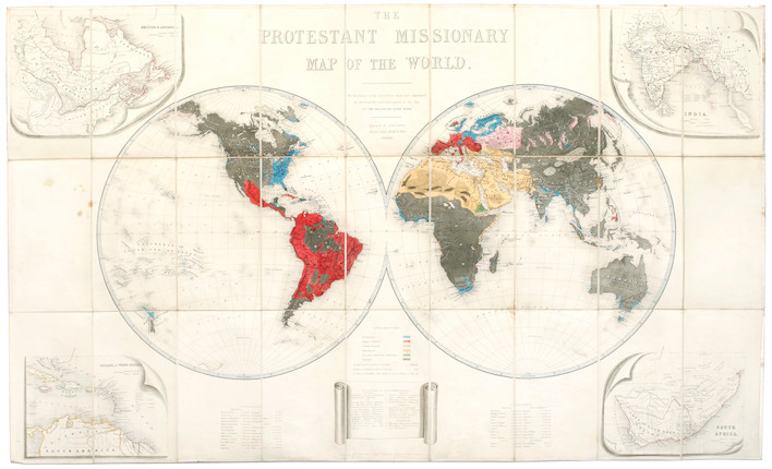 Bonhams : WORLD MAP The Protestant Missionary Map of the World, 1846