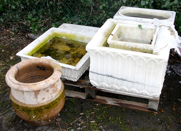 Bonhams : Two carved marble terrace troughs,60cm square, a carved ...