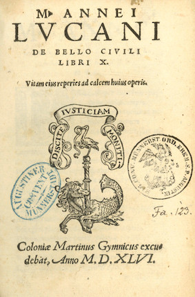 Bonhams : LUCANUS (MARCUS AENEAS) De bello civili libri X, 1546