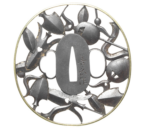 Bonhams : An iron sukashi tsuba Choshu School, 19th century