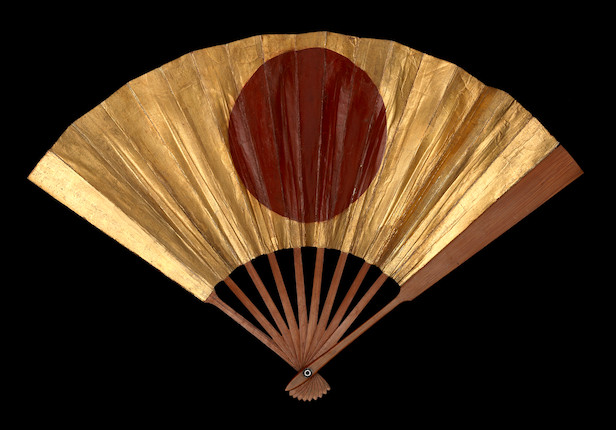 Bonhams : Two ivory-mounted painted folding fans and a bamboo-mounted ...