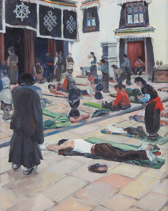 Bonhams : Hector McDonnell (Irish, born 1947) Pilgrims at the Potala, Lhasa