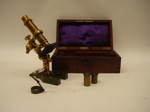 Bonhams : A Student's brass compound monocular microscope, German ...