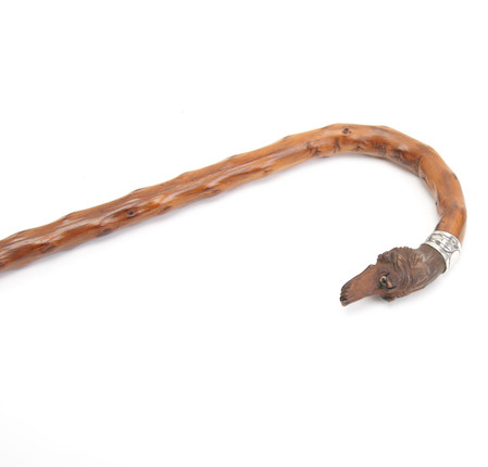Bonhams : An Edwardian hawthorn deerhound carved walking stick