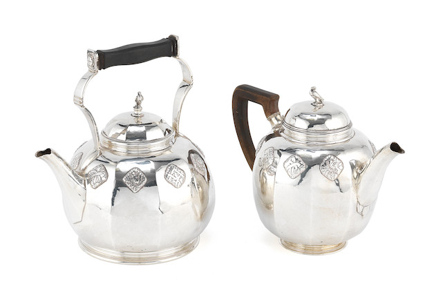 Bonhams : HAROLD STABLER An Arts and Crafts silver teapot and matched ...