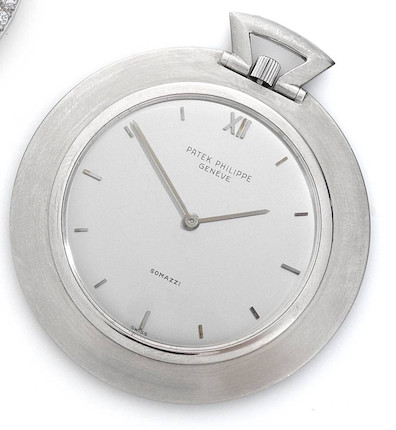 Bonhams : Patek Philippe. A mid 20th century 18ct white gold keyless wind open face pocket watch ...