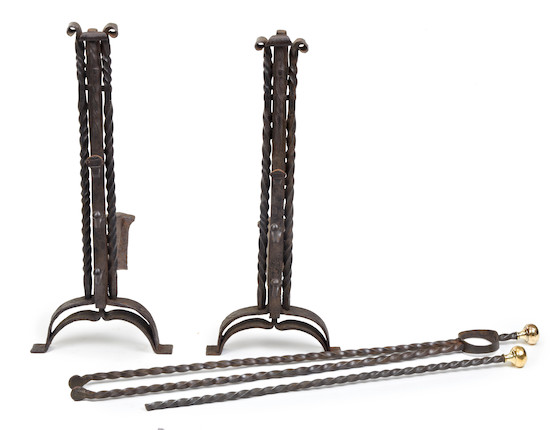 Bonhams : A pair of unusual wrought iron spit dogs, FrenchPossibly 16th ...