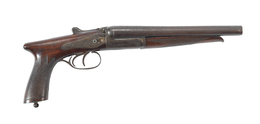 Bonhams : A 20-bore double-barrelled hammer Howdah pistol by T. Bland ...
